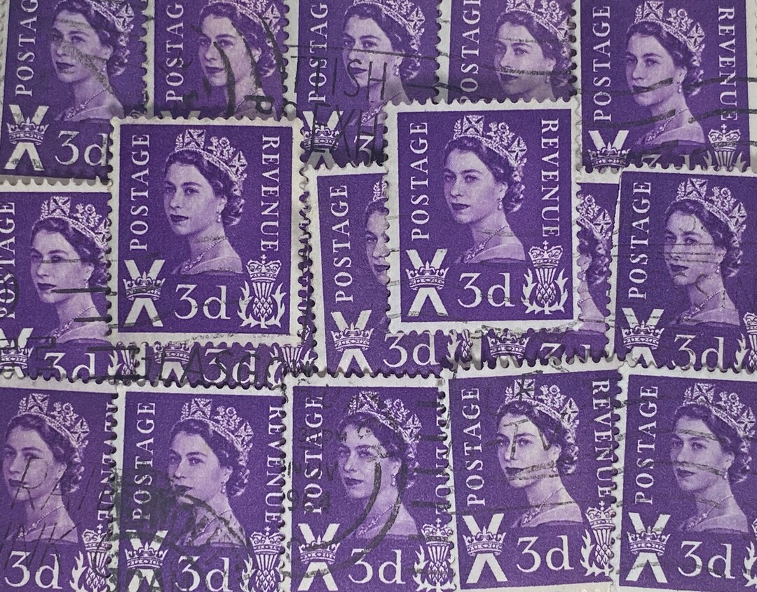 Stamp Art, Purple, Queen Elizabeth II, 3 Decimal, Great Britain ...