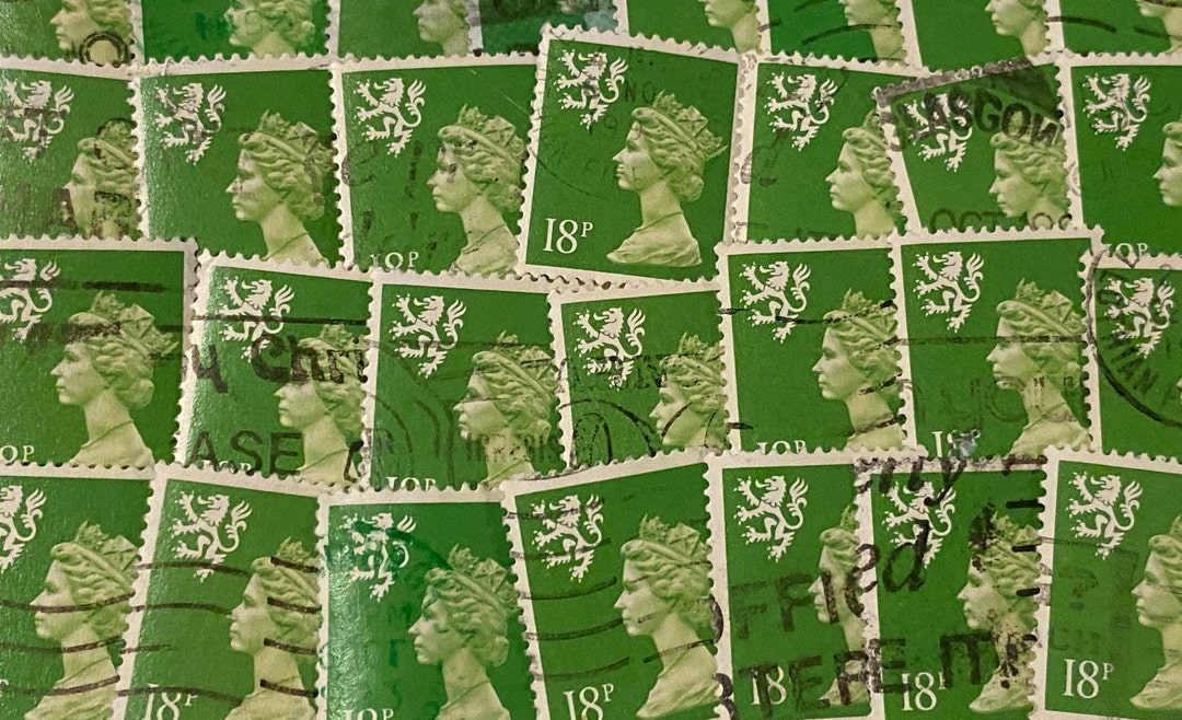 Stamp Art, Bright Green, Queen Elizabeth II, Machin, Great Britain ...