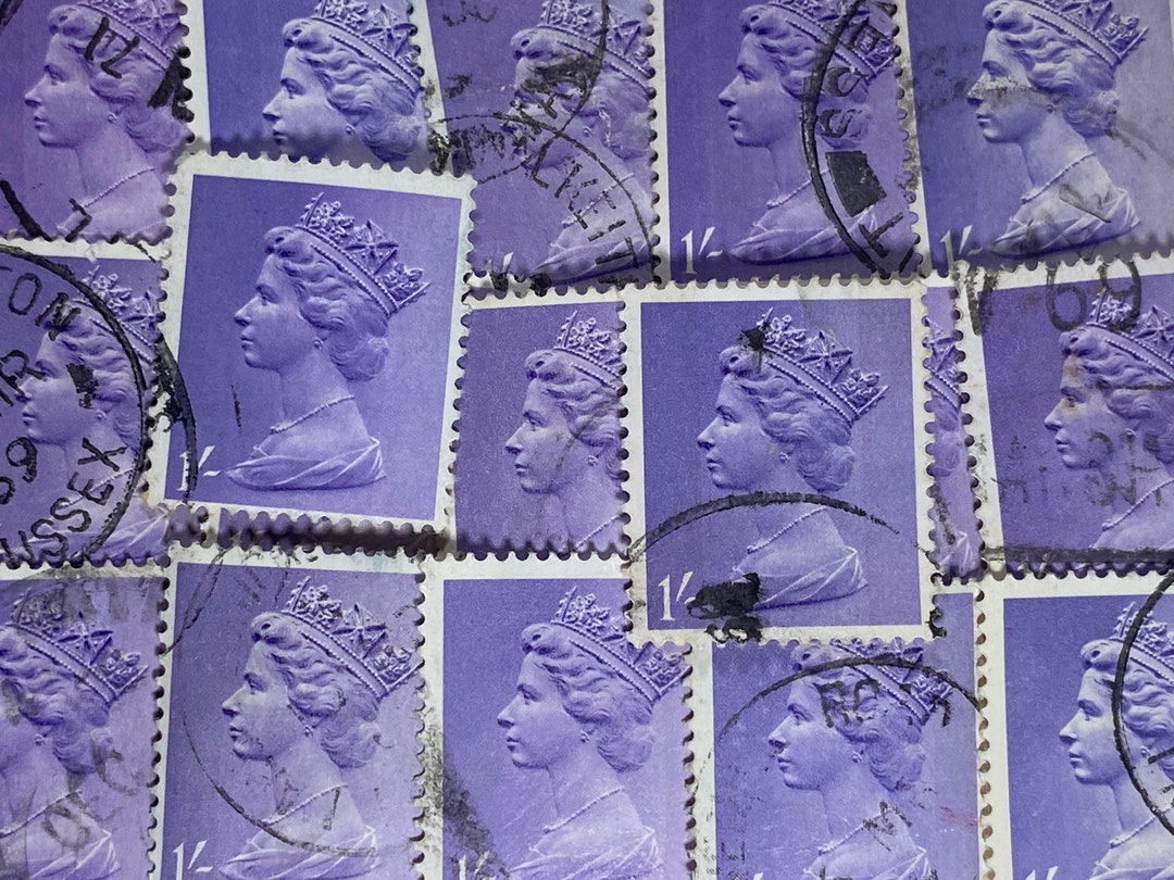 Stamp Art, Pale Violet, Queen Elizabeth II, Machin, Great Britain, Used Stamps, 1 Shilling - Etsy