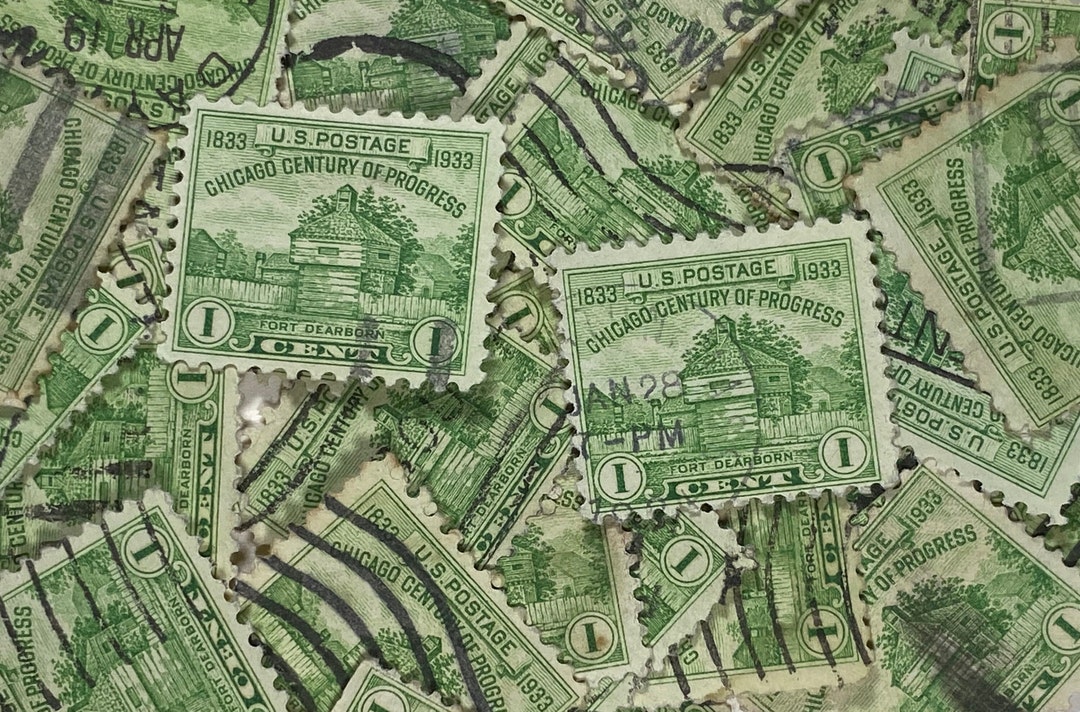 Stamp Art, Green, Wood Fort, Chicago Century of Progress, 1933, 1 Cent ...