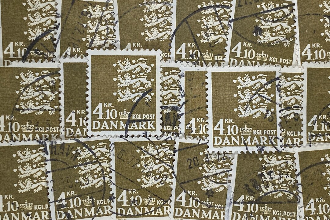 Stamp Art, Light Brown, Royal Crest, Coat of Arms, 4.10 Kroner, Denmark ...