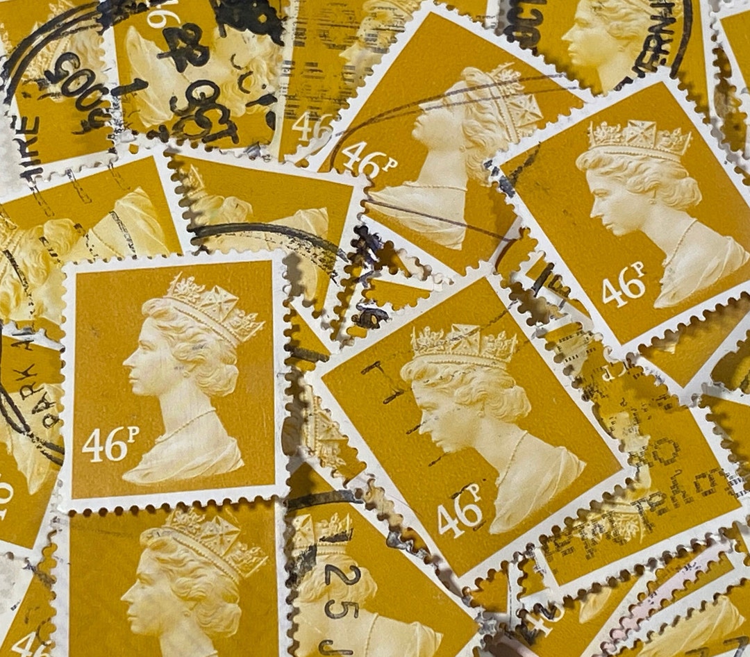 Stamp Art, Yellow, Queen Elizabeth II, Machin, Great Britain, Used ...