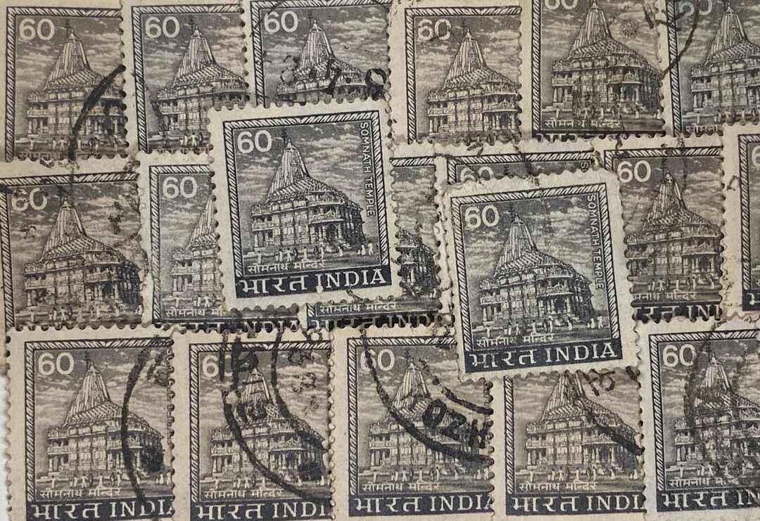 Stamp Art, Gray, Somnath Temple, 60 Rupees, India, Used Stamps - Etsy