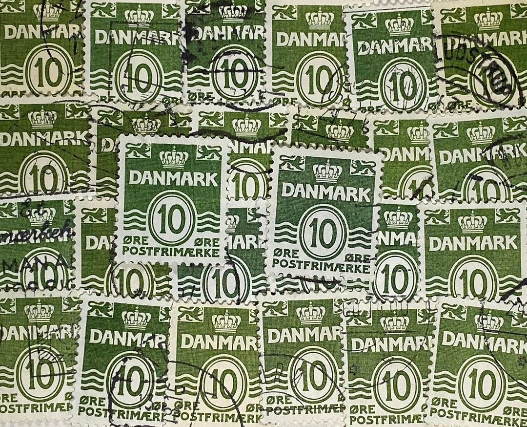 Stamp Art, Green, Wavy Lines, 10 Ore, Denmark, Used Stamps - Etsy