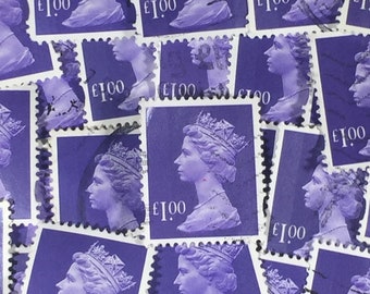 Stamp Art, Bright Red, Queen Elizabeth II, Machin, Great Britain, Used Stamps, 1 Pound - Etsy