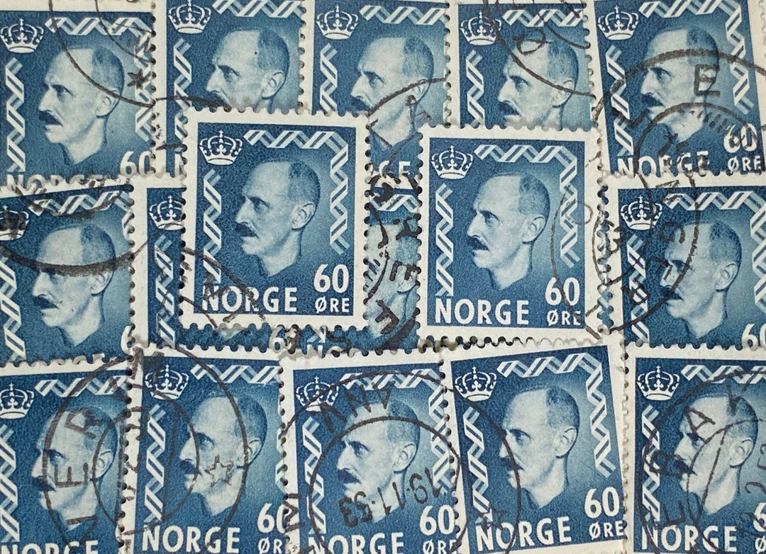 Stamp Art, Blue, King Haakon VII, 60 Ore, Norway, Used Stamps - Etsy