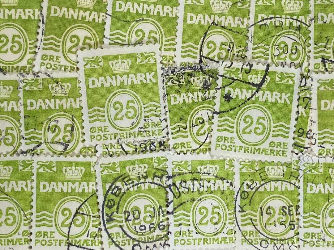 Stamp Art, Light Green, Wavy Lines, 25 Ore, Denmark, Used Stamps - Etsy
