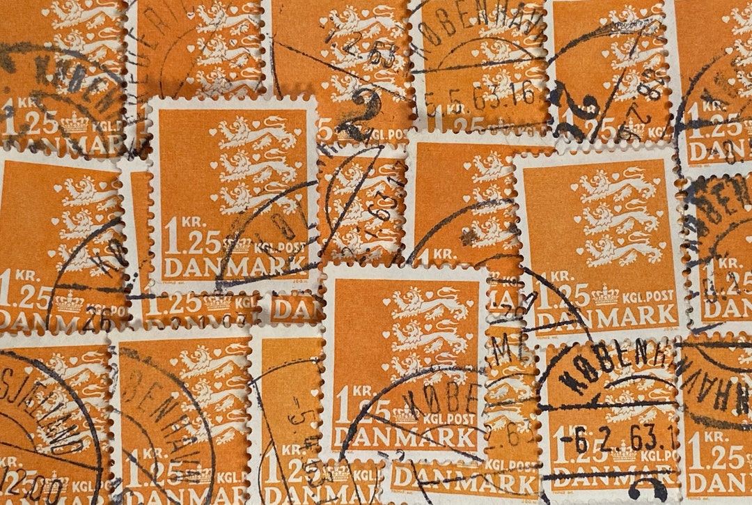 Stamp Art, Orange, Royal Crest, Coat of Arms, 1.25 Kroner, Denmark ...