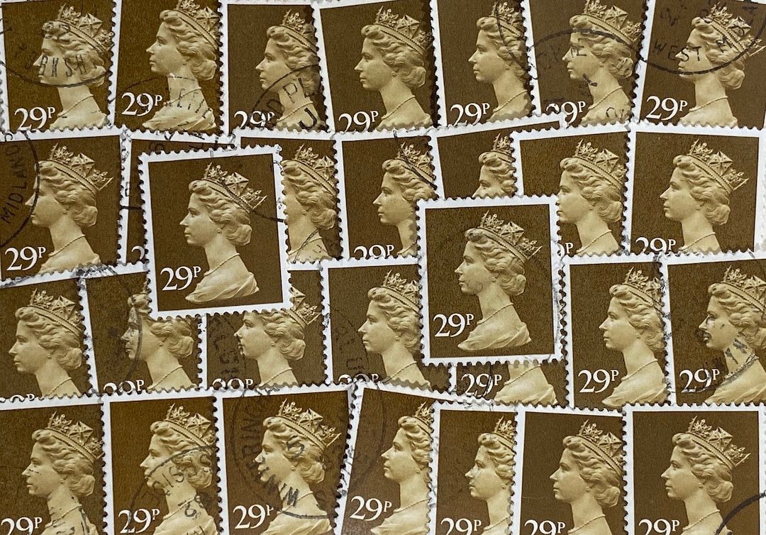 Stamp Art, Ochre Brown, Queen Elizabeth II, Machin, Great Britain, Used ...