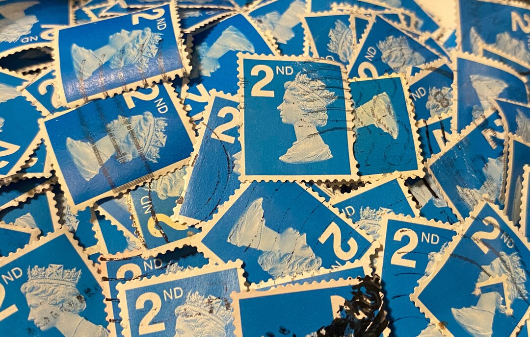 Stamp Art, Blue, Queen Elizabeth II, Machin, Great Britain, Used Stamps ...