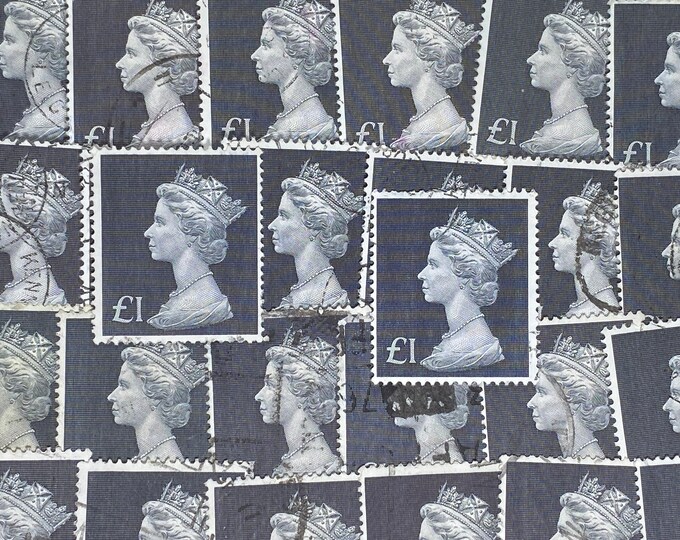 Stamp Art, Black, Queen Elizabeth II, Machin, Great Britain, Large Used Stamps, 1 Pound - Etsy