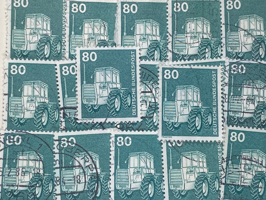 Stamp Art, Green, Tractor, 80 Marks, DDR Germany, Large Used Stamps - Etsy