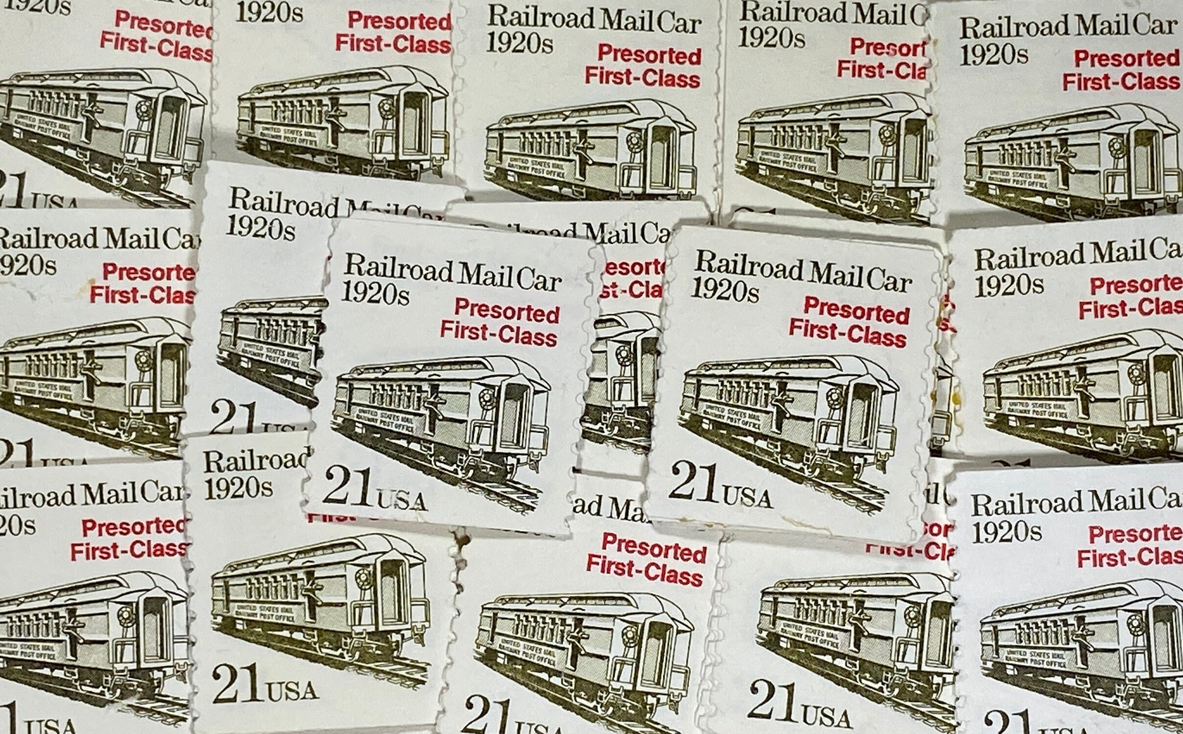 Stamp Art, Railroad Mail Car 1920's, Presorted First-class, 21 Cents ...