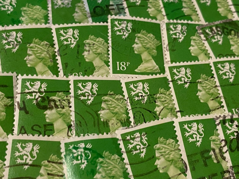 Stamp Art, Bright Green, Queen Elizabeth II, Machin, Great Britain ...