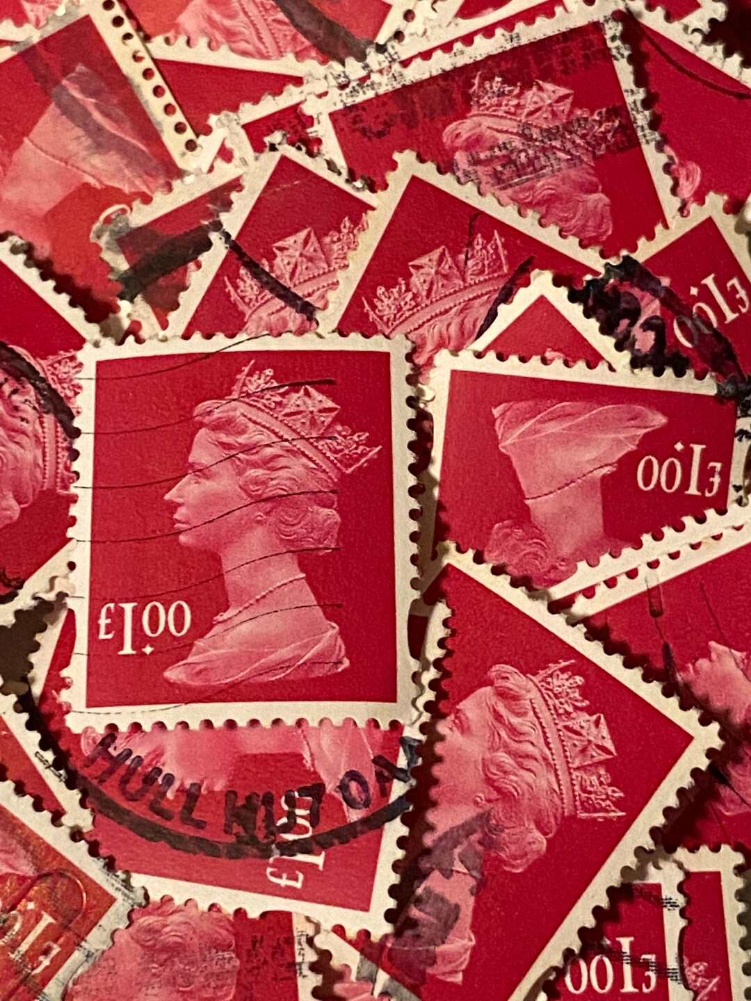 Stamp Art, Bright Red, Queen Elizabeth II, Machin, Great Britain, Used ...