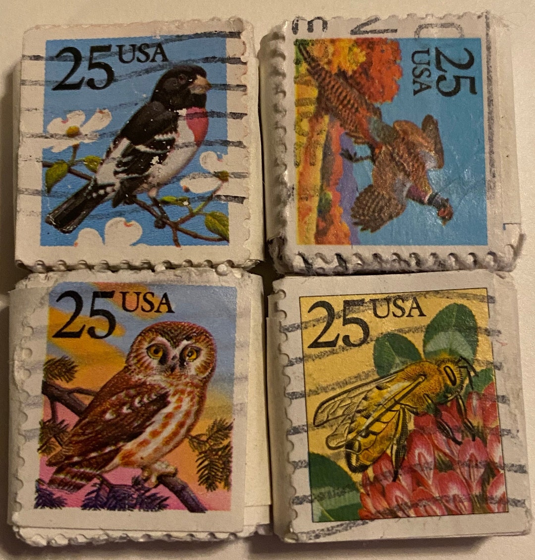 Stamp Art, Animals, 4 Different Kinds, 25 of Each, USA, 25 Cents, Used ...