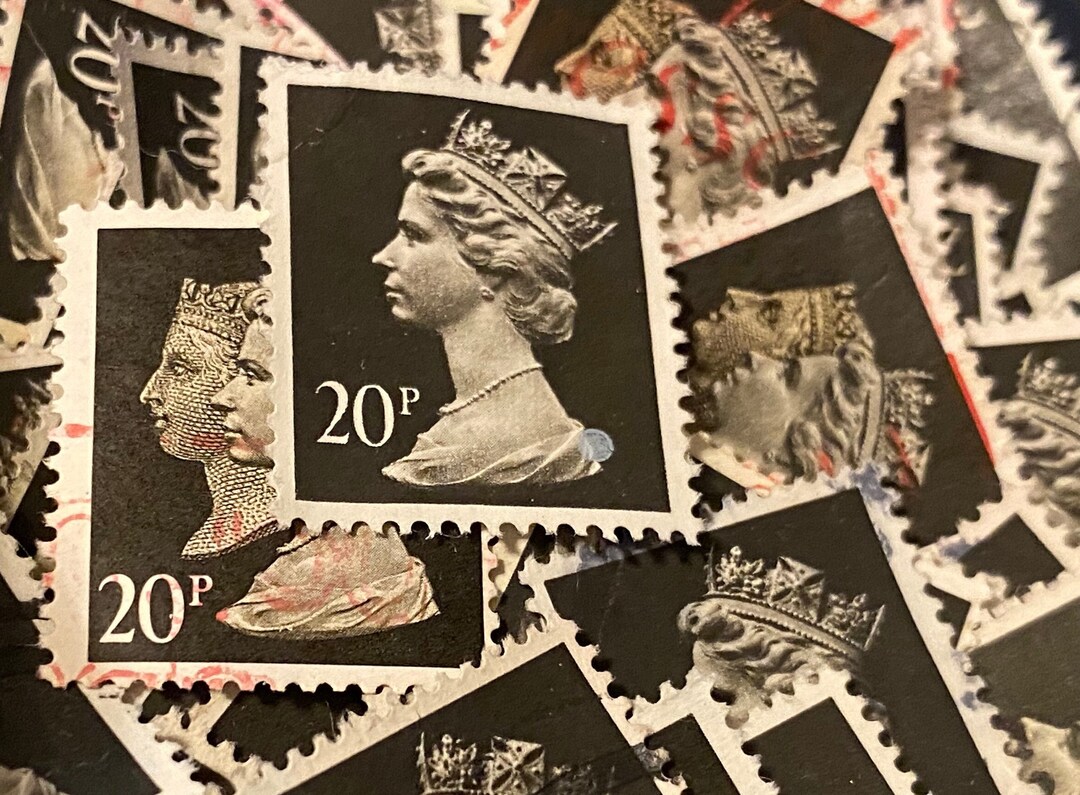 Stamp Art, Black, Queen Elizabeth II, Machin, Great Britain, Used ...