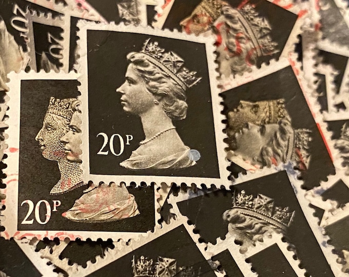 Stamp Art, Black, Queen Elizabeth II, Machin, Great Britain, Used ...