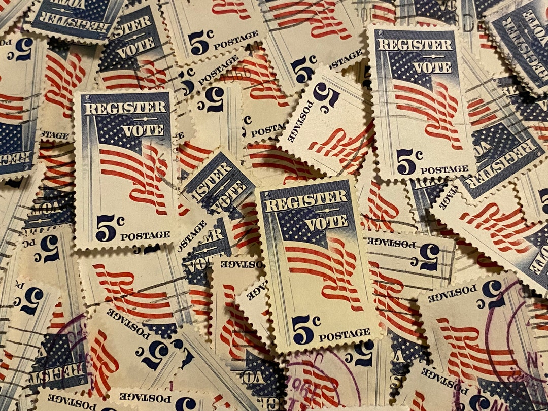 Stamp Art, Blue, US Flag, Register Vote, 5 Cents , USA, Used Stamps - Etsy