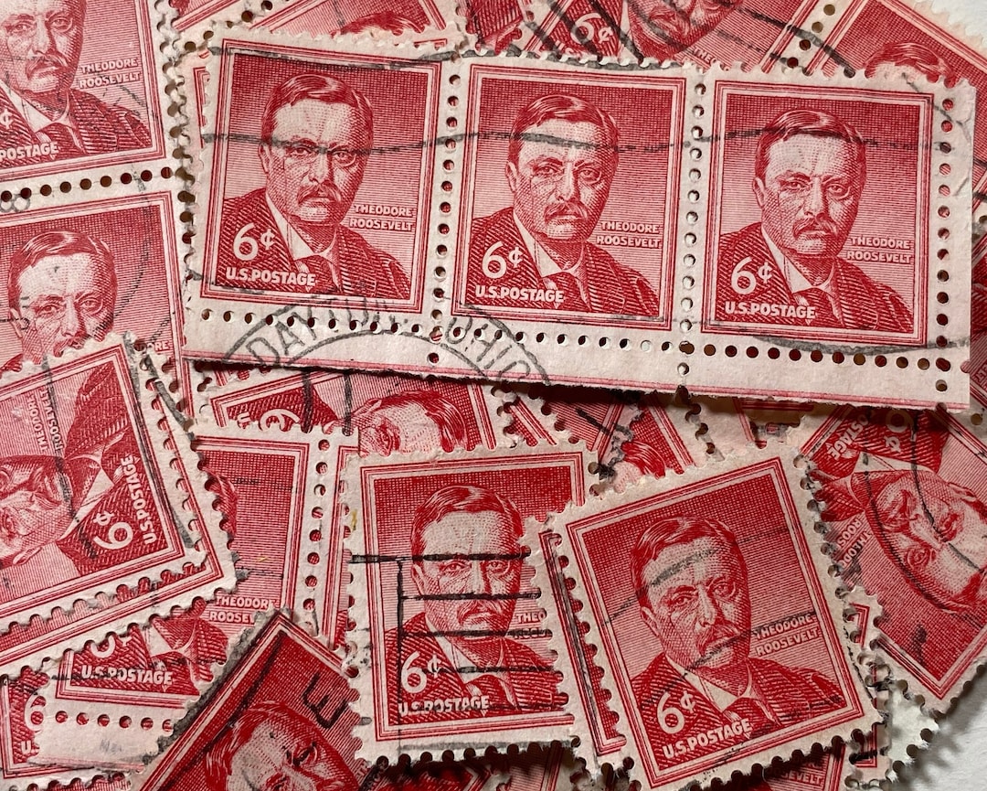 Stamp Art, Red, Theodore Roosevelt, 6 Cents , USA, Used Stamps - Etsy