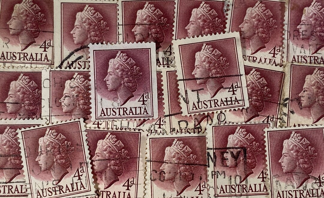 Stamp Art, Red, Queen Elizabeth II, Australia, 4d, Used Stamps - Etsy ...