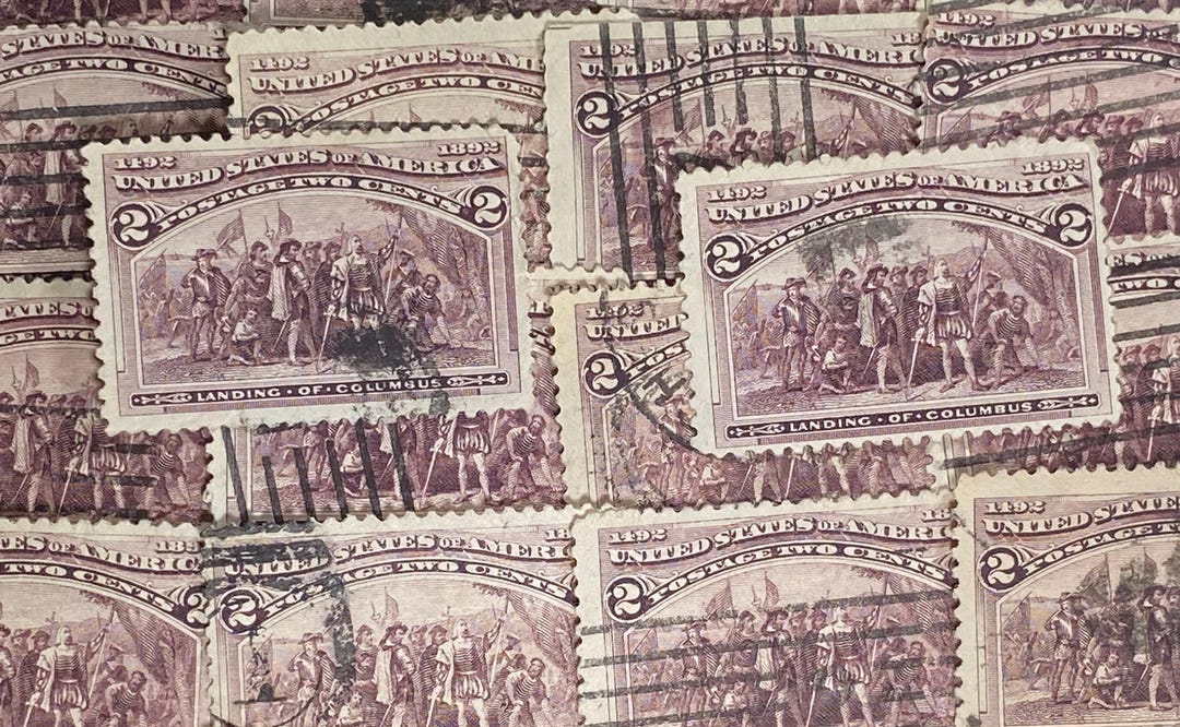 Stamp Art, Purple, 1892, Landing of Columbus, 2 Cents, USA, Large Used ...