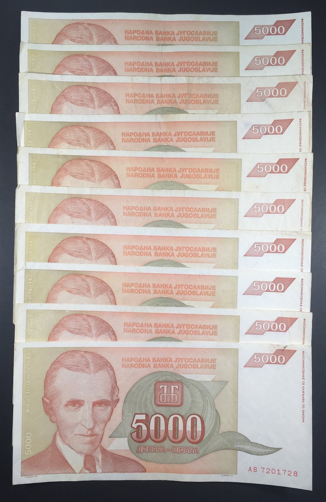 Nikola Tesla Yugoslavia 1994 Paper Money 10 Banknotes Vintage Lightly ...