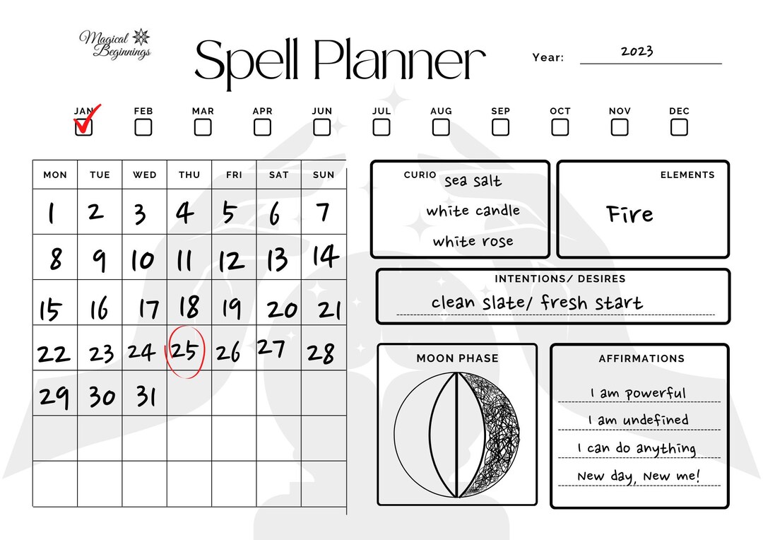 Spell Planner, Monthly Spell Planner, Ritual Planner, - Etsy