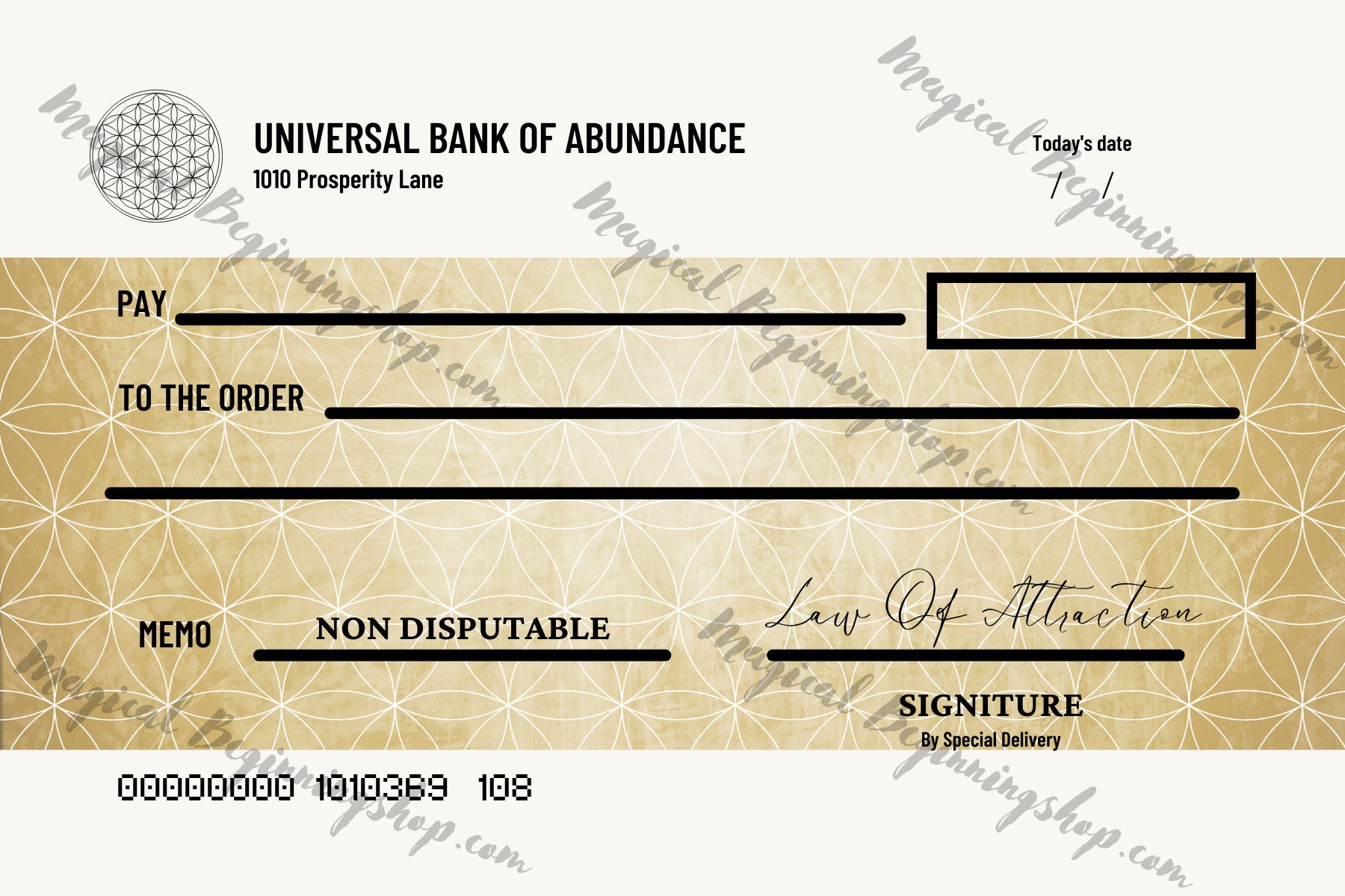 Manifestation Check, Abundance Check, Blank Manifestation Cheque, Money ...