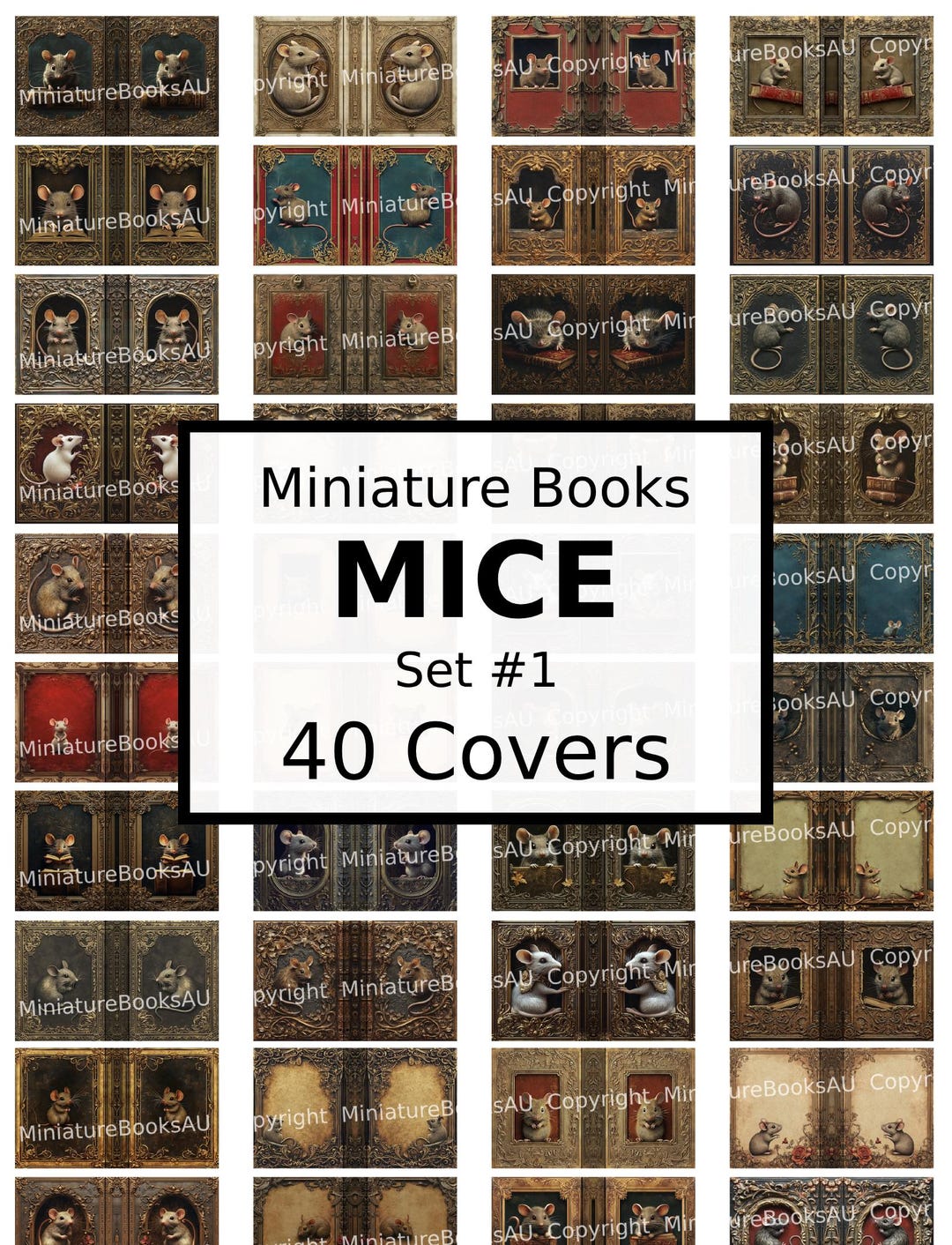 40 Mice Miniature Book Covers, Downloadable Printable Books, Set #1 - Etsy