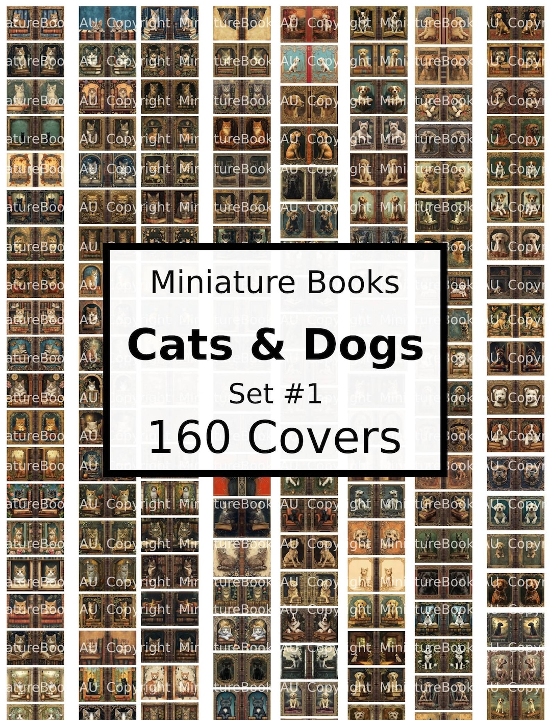 160 Small Cats and Dogs Miniature Book Covers, Downloadable Printable ...