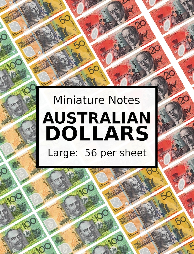 Miniature Printable AUD 100,50,20 Notes | One-sided Only, for ...