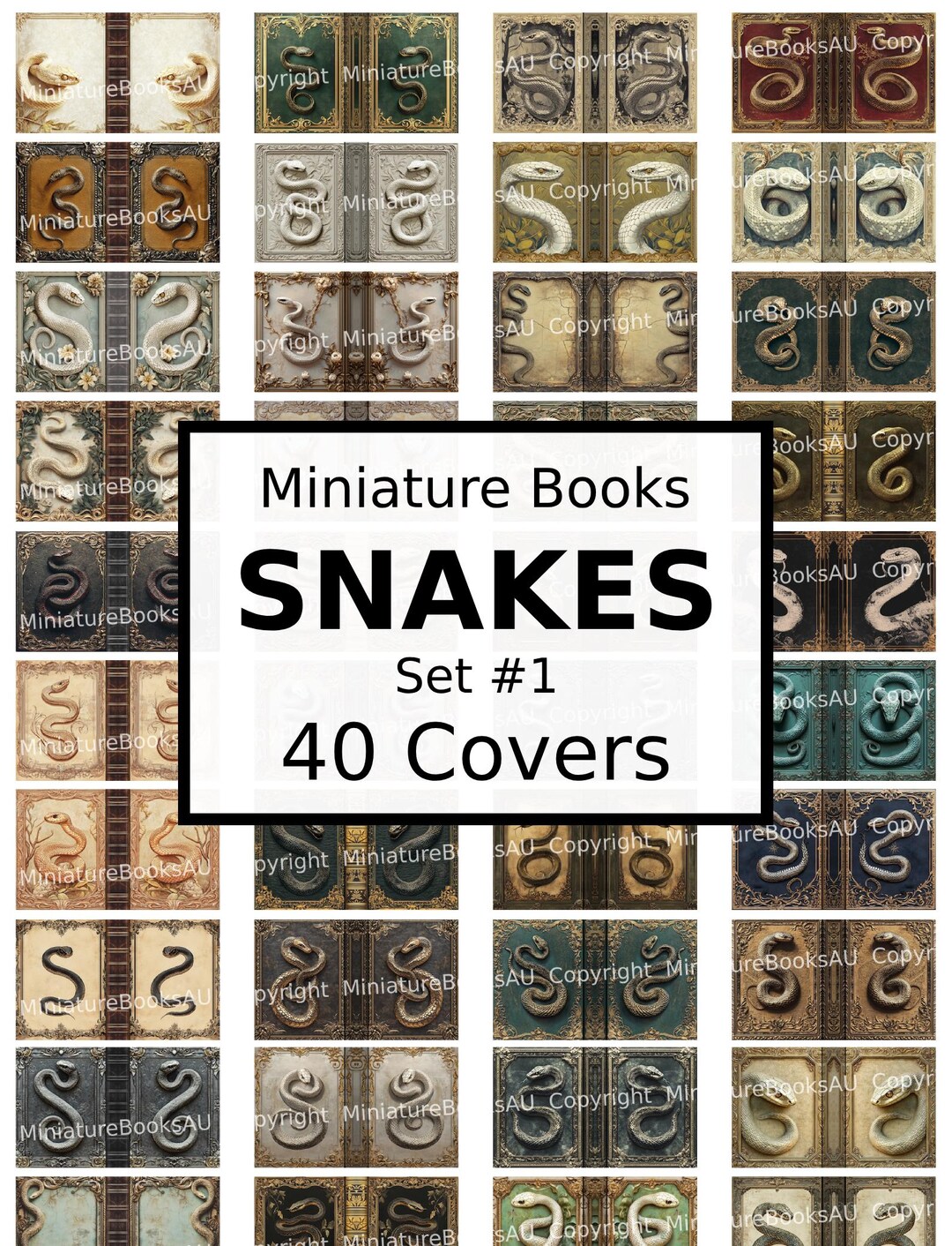40 Snakes Miniature Book Covers, Downloadable Printable Books, Set #1 ...