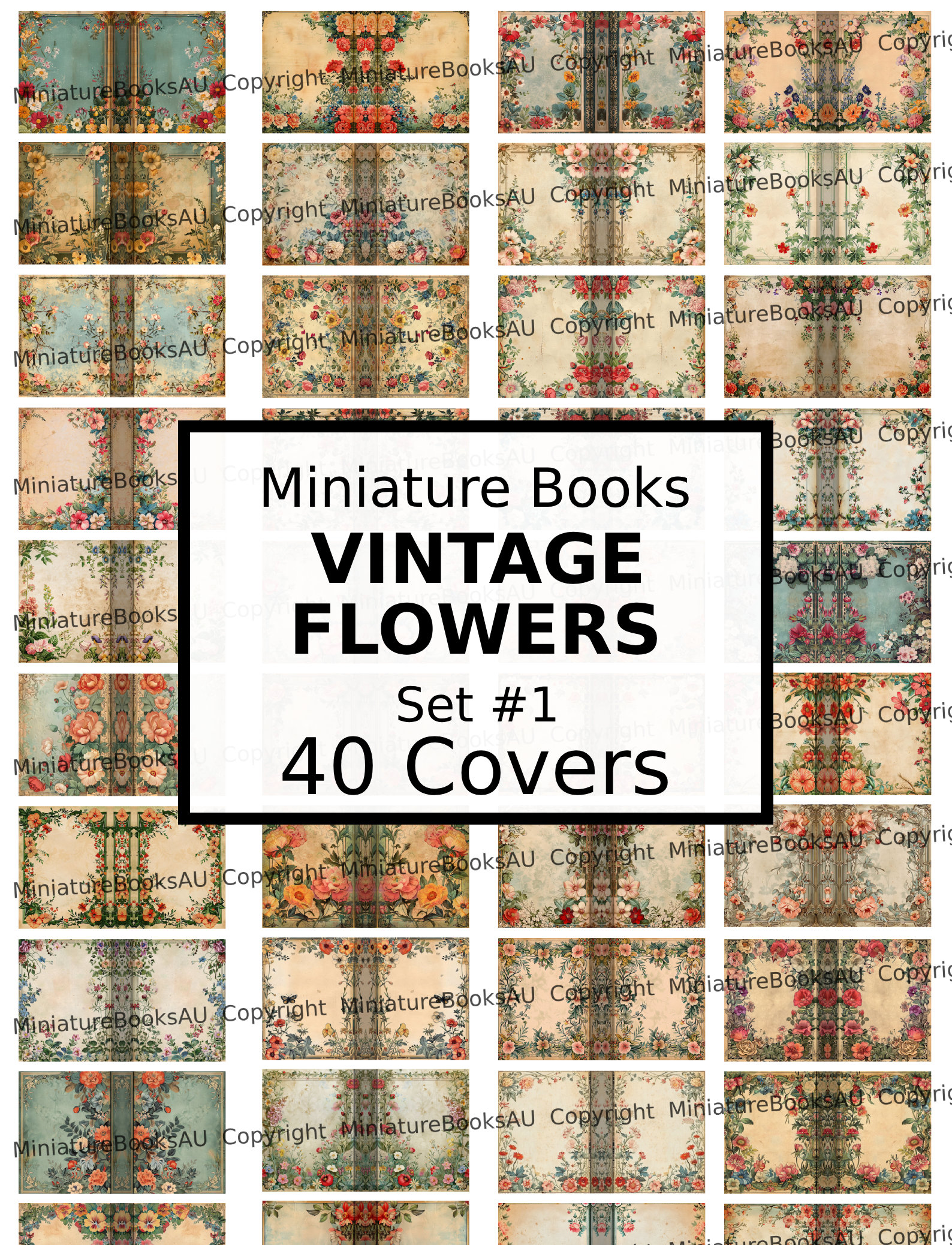 40 Vintage Flower Miniature Book Covers, Downloadable Printable Books ...