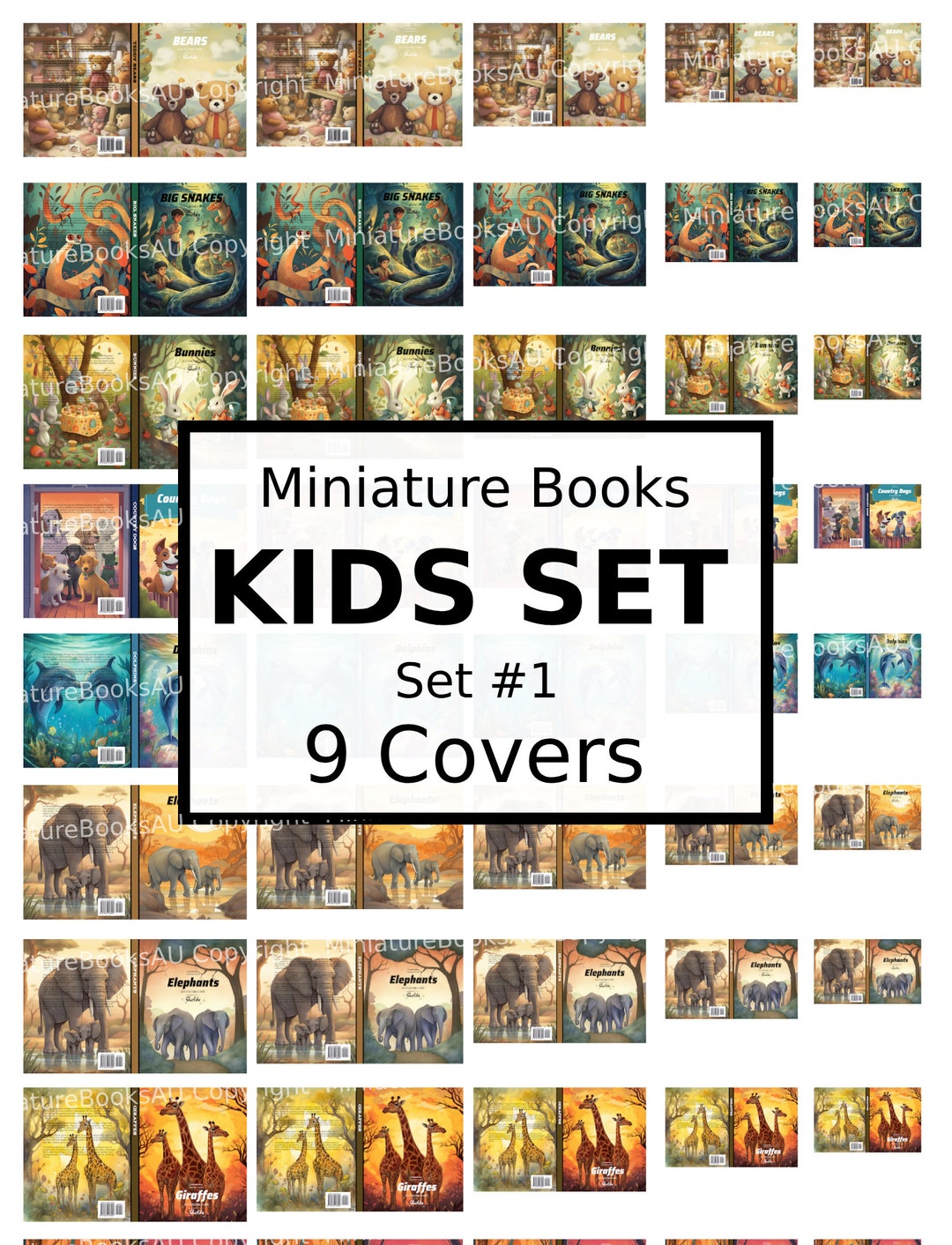 Set of 9 Miniature Kids Book Covers, Downloadable Printable Books ...