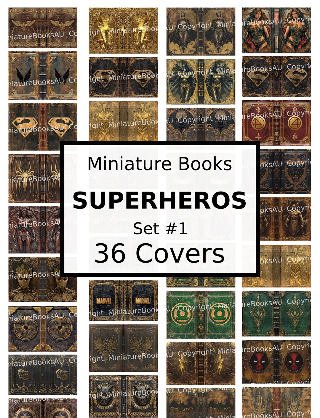36 Superheros Miniature Book Covers, Downloadable Printable Books, Set ...