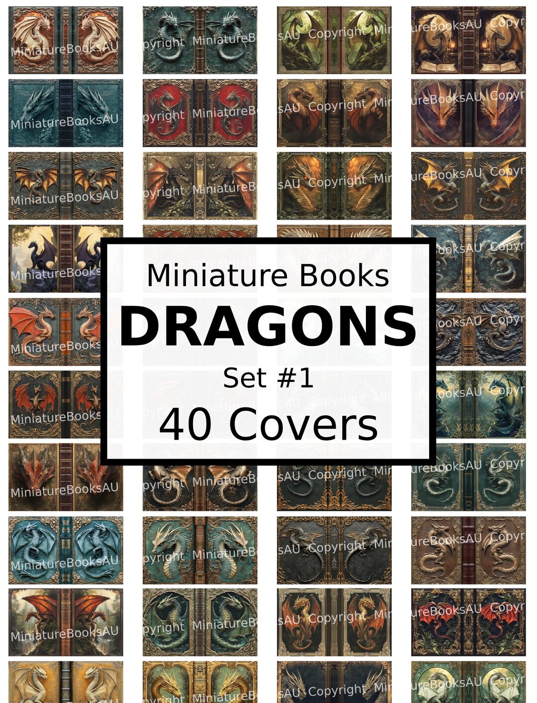 40 Dragons Miniature Book Covers, Downloadable Printable Books, Set #1 ...