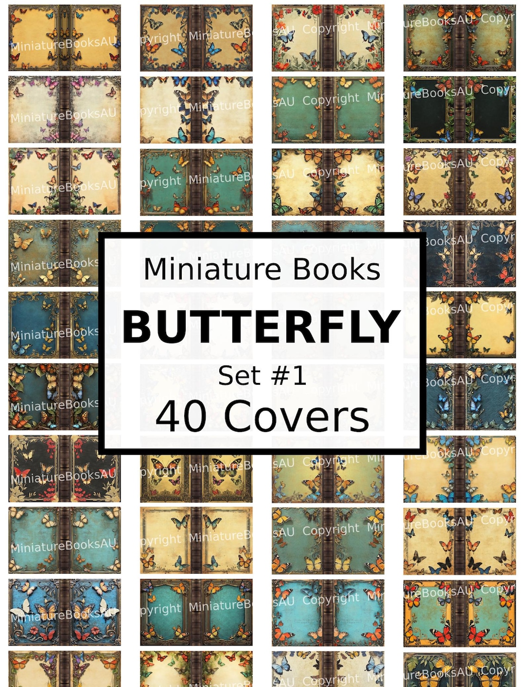40 Butterfly Miniature Book Covers, Downloadable Printable Books, Set ...