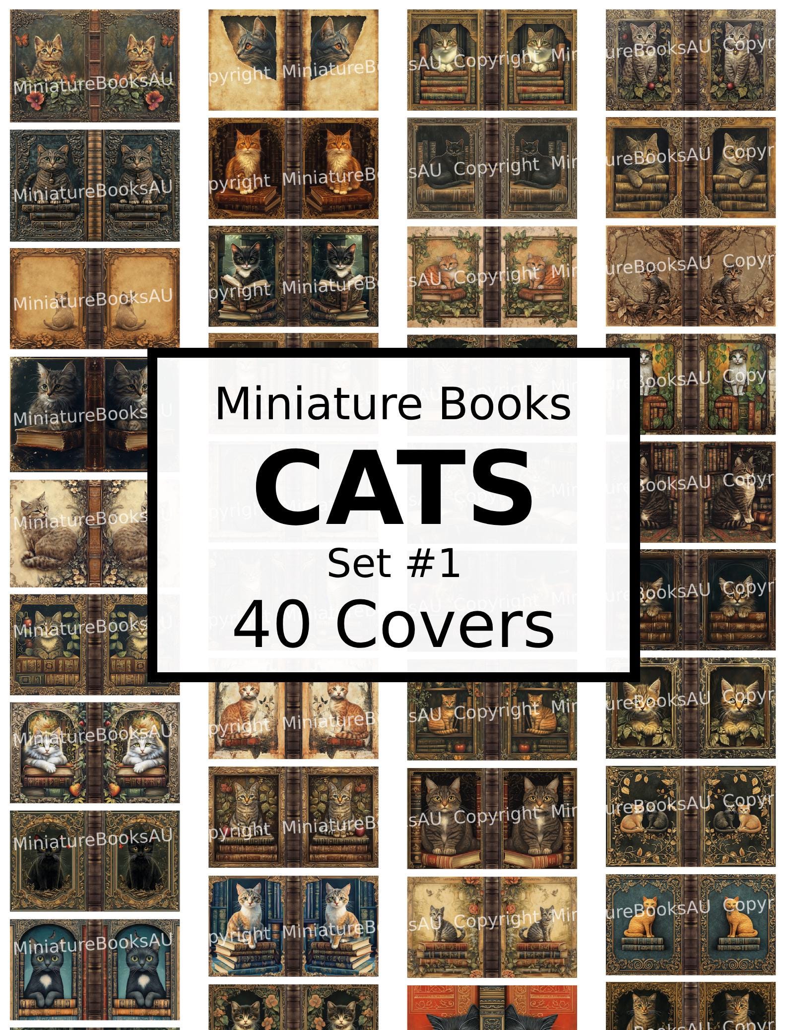 40 Cats Miniature Book Covers, Downloadable Printable Books, Set #1 - Etsy