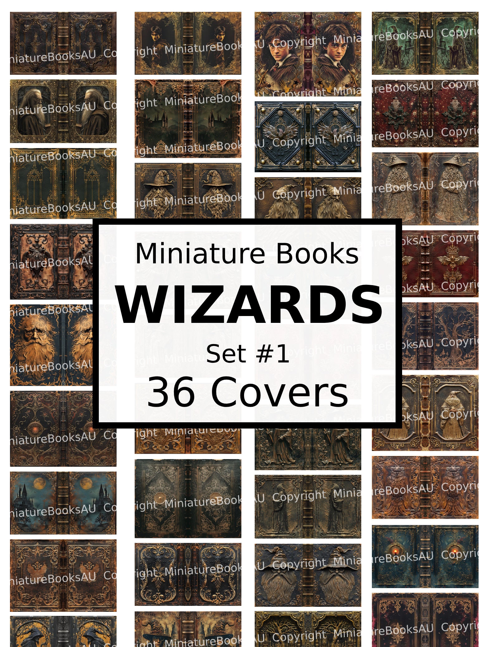 36 Wizard Miniature Book Covers, Downloadable Printable Books, Set #1 ...