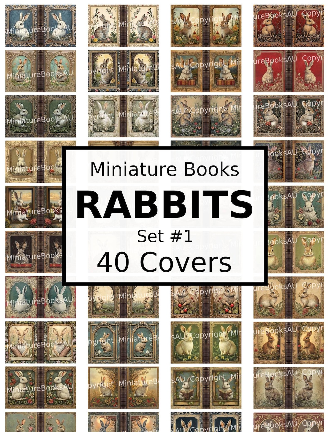 40 Rabbits Miniature Book Covers, Downloadable Printable Books, Set #1 ...