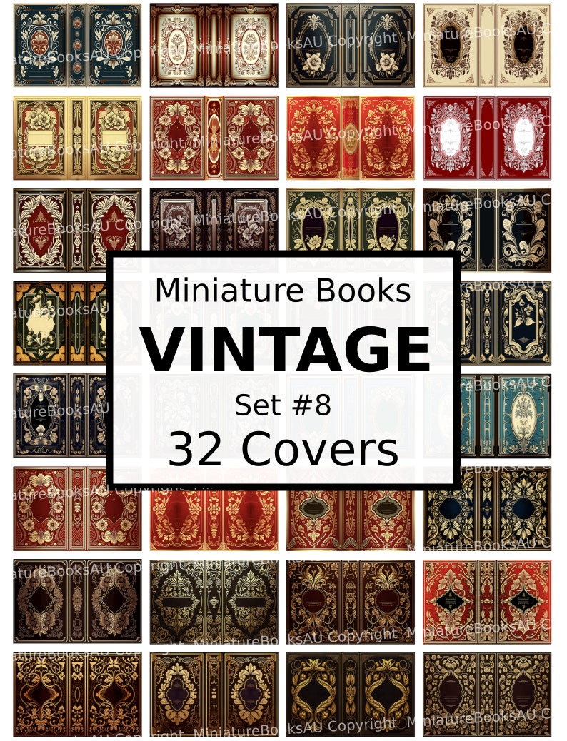 32 Vintage Miniature Book Covers, Downloadable Printable Books, Set 8 ...