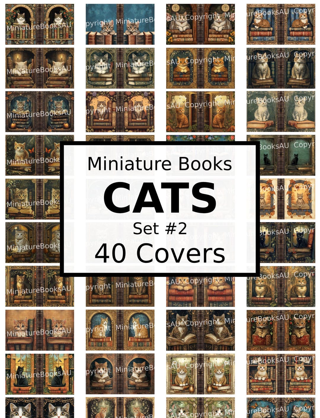 40 Cats Miniature Book Covers, Downloadable Printable Books, Set #2 - Etsy
