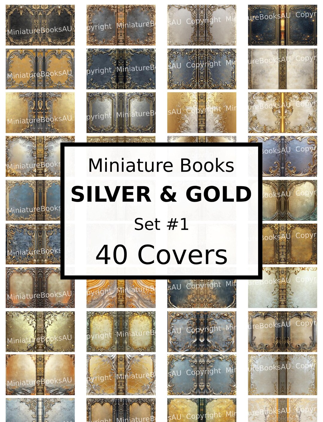 40 Silver & Gold Miniature Book Covers, Downloadable Printable Books ...