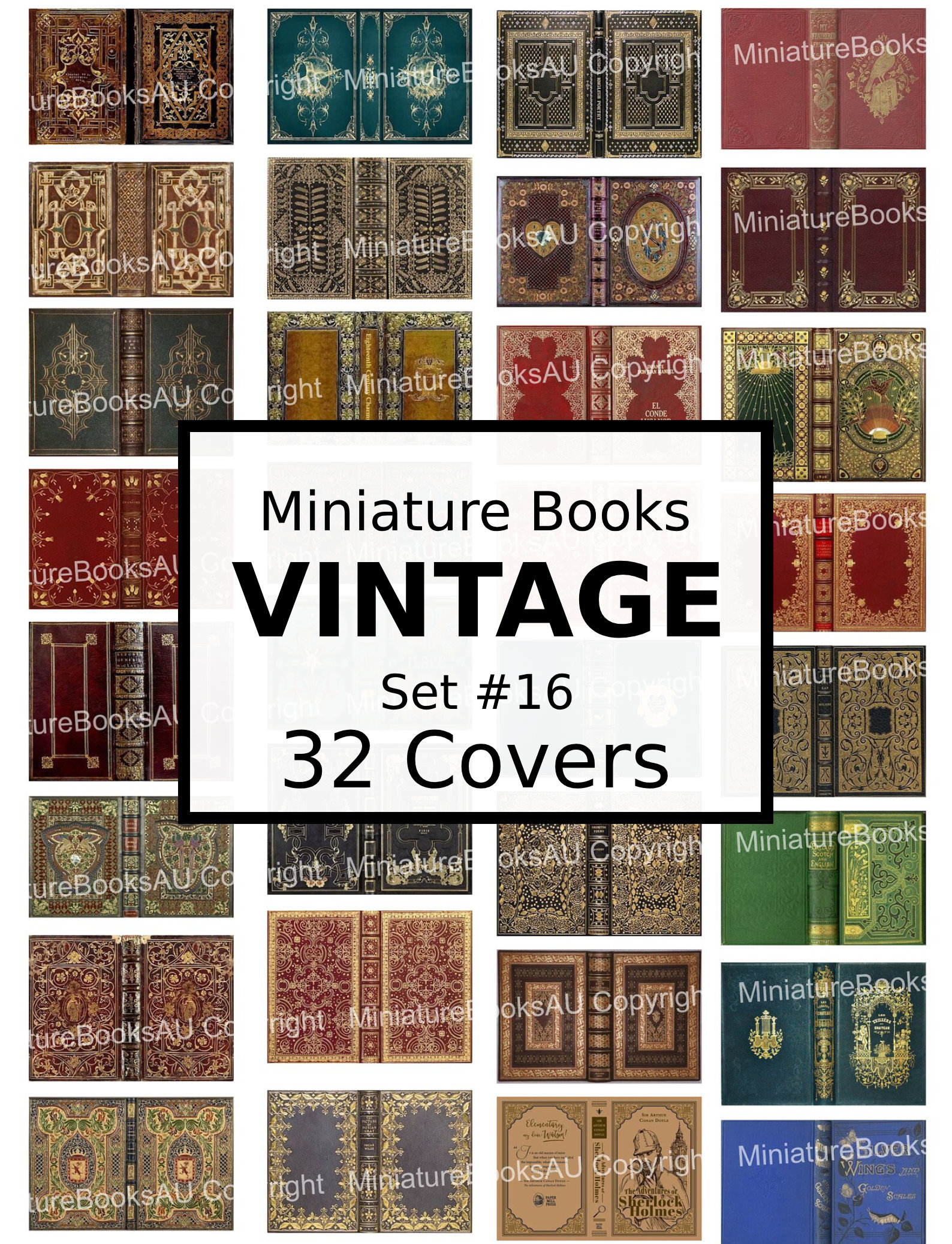 32 Vintage Miniature Book Covers, Downloadable Printable Books, Set 16 ...