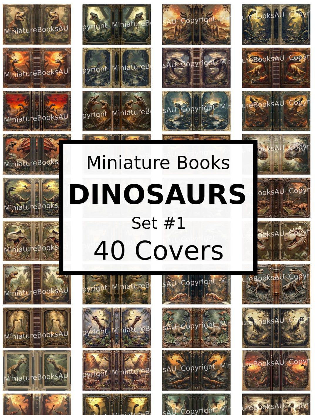 40 Dinosaurs Miniature Book Covers, Downloadable Printable Books, Set ...