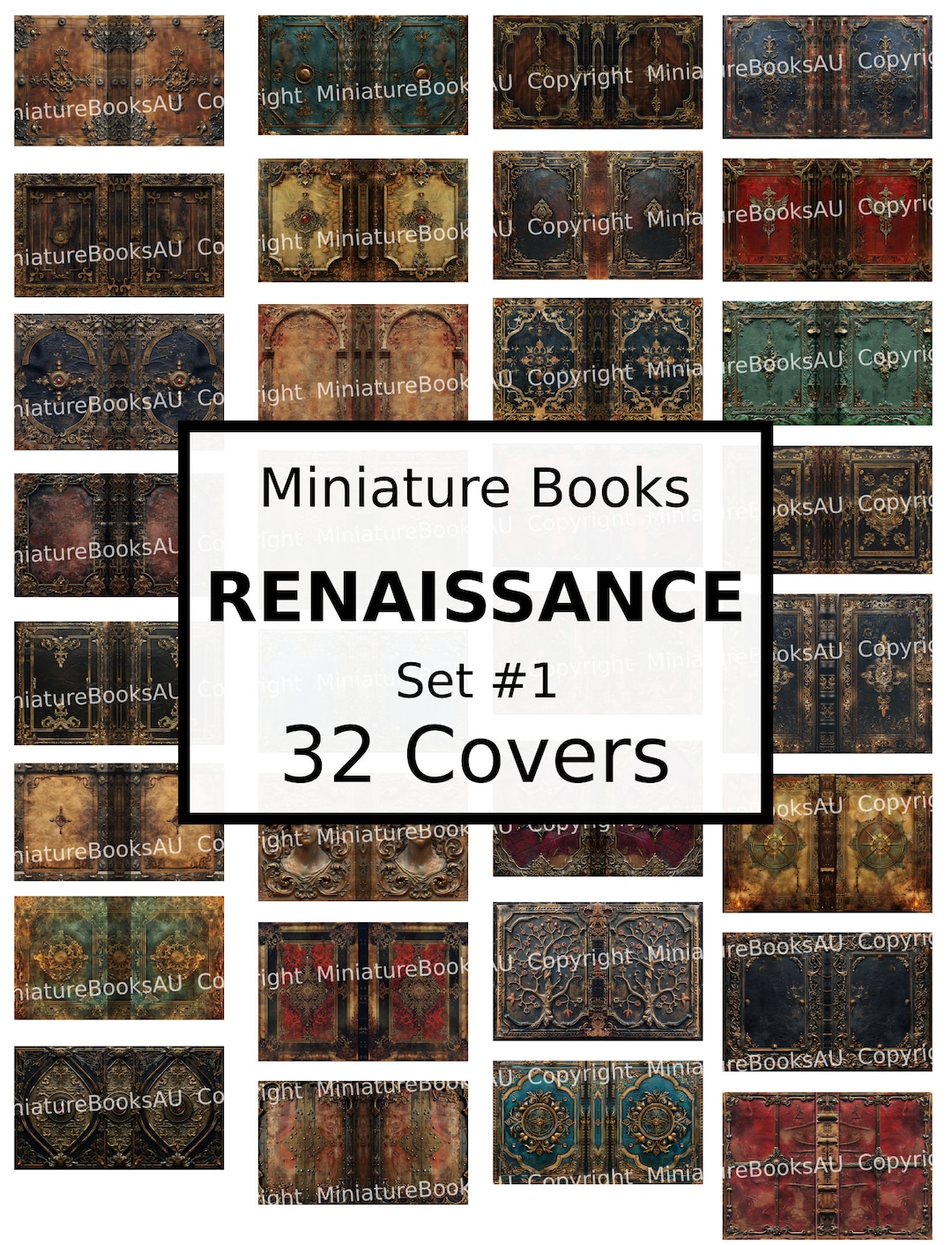 32 Renaissance Miniature Book Covers, Downloadable Printable Books, Set ...