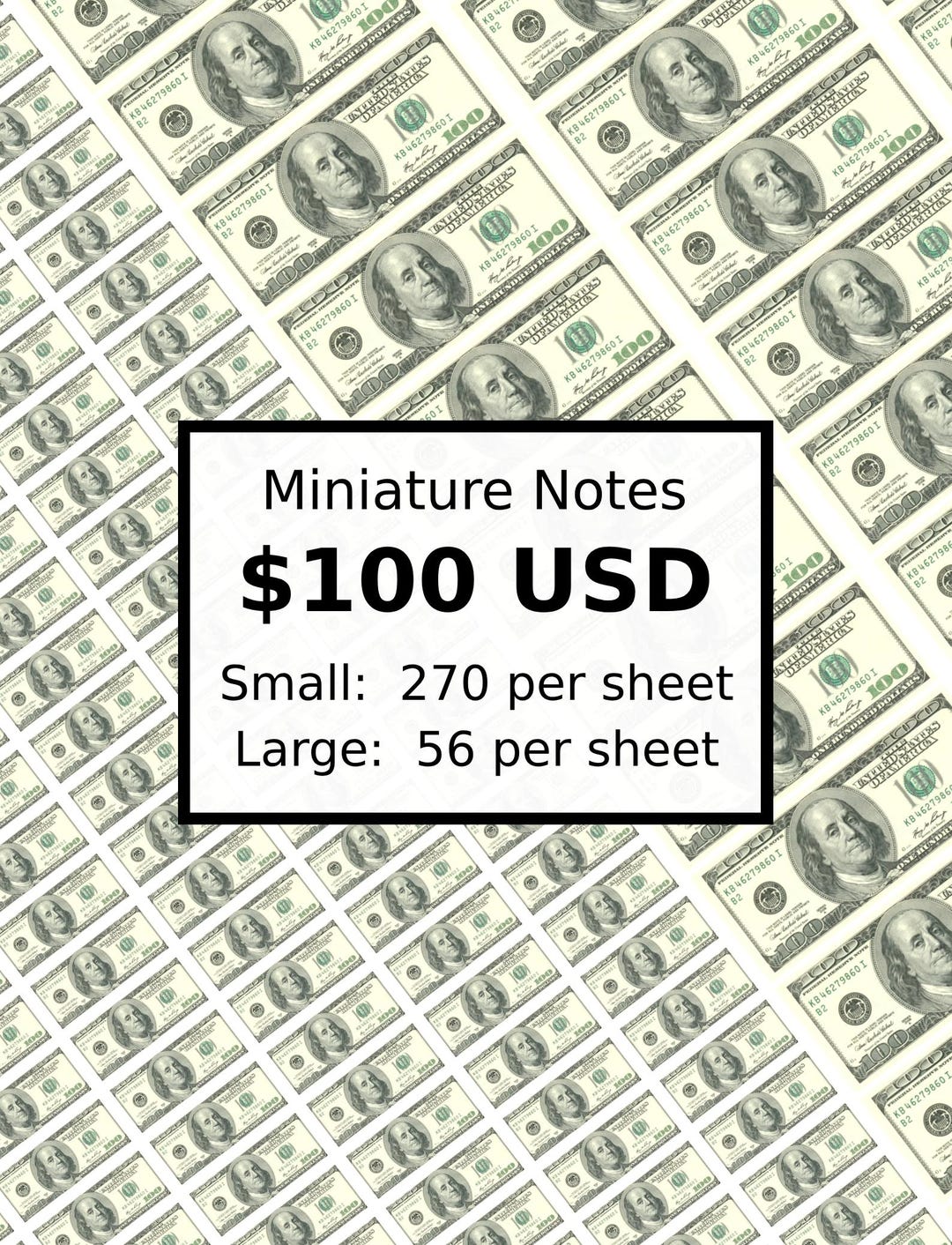 Miniature Printable USD 100 Notes | for Educational Purposes Only ...