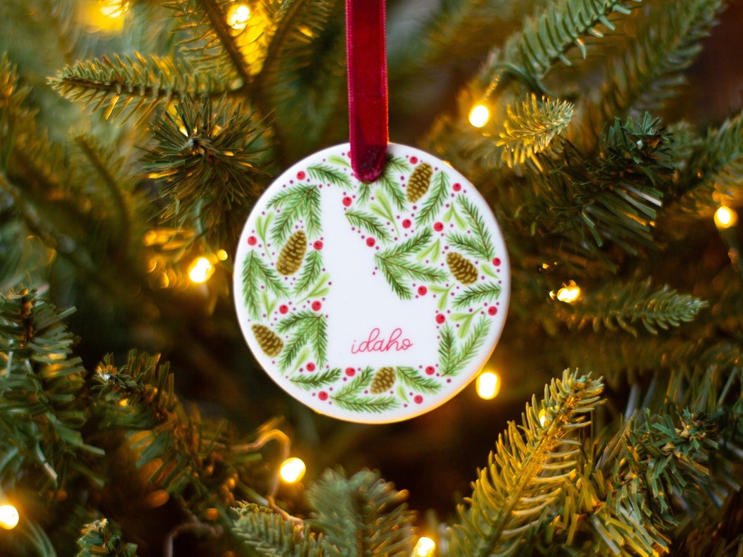 Idaho Christmas Ornament, Hand Illustrated Idaho Ornament With Pine ...