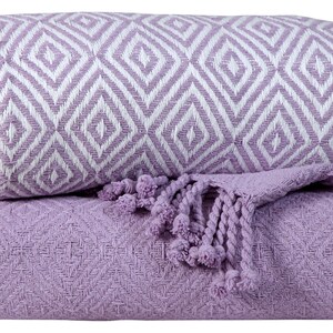 100% Luxurious Cotton Diamond Throw Blanket in Purple 50x60 Inch Set of ...